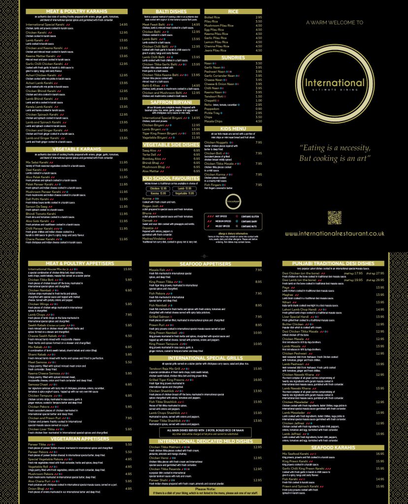 Our Menu - International Restaurant